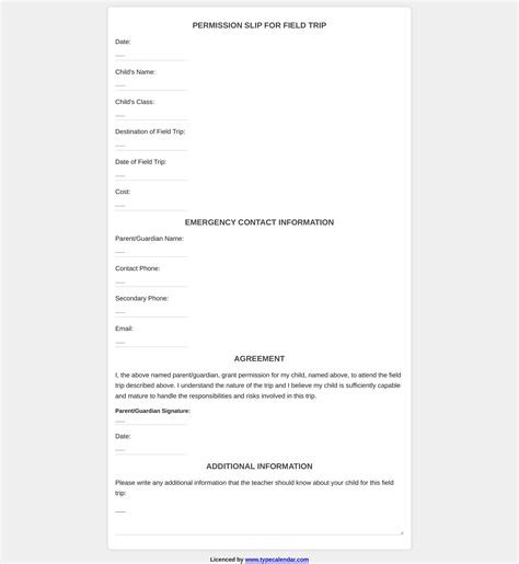 41 Free Permission Slip Templates Templatespark