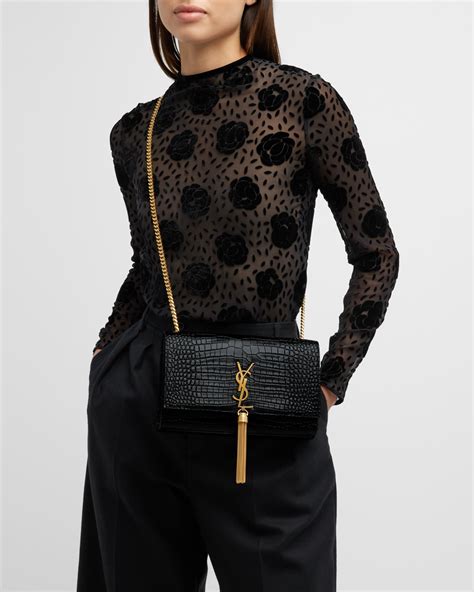 Saint Laurent Kate Medium Tassel Ysl Crossbody Bag In Croc Embossed