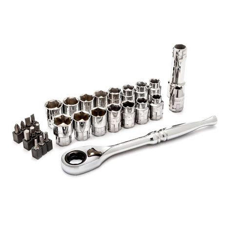 Husky 3 8 In Drive 6 Point Pass Thru Ratchet And Socket Set 28 Piece H6ptthru28pc The Home
