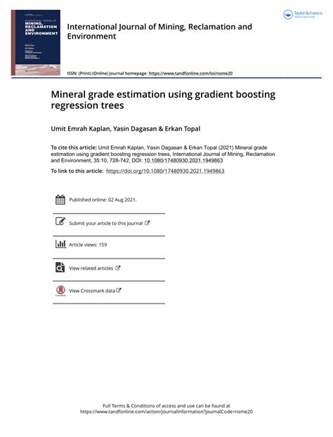 Pdf Mineral Grade Estimation Using Gradient Boosting Regression Trees