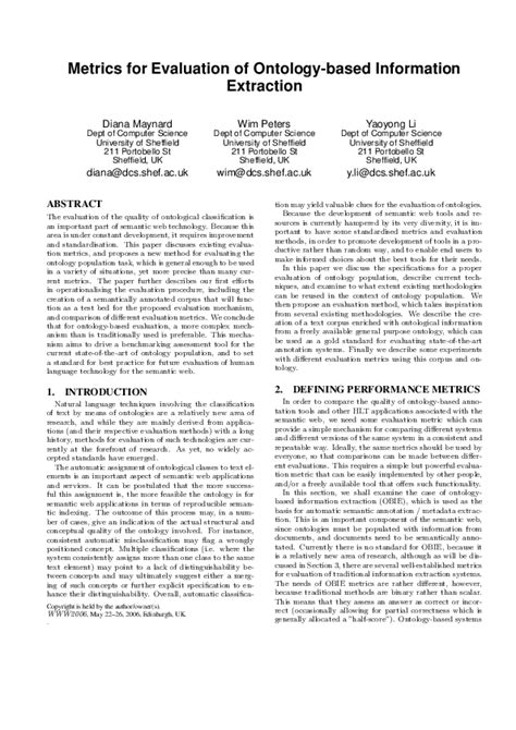 Pdf Metrics For Evaluation Of Ontology Based Information Extraction