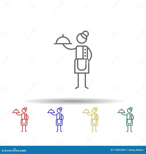 Tray Waitress Restaurant Multi Color Style Icon Simple Thin Line Outline Vector Of