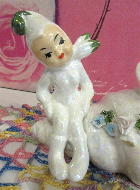 Vintage 1950s Esd Lefton Pixie Elf Sitting On A Seashell Iridescent