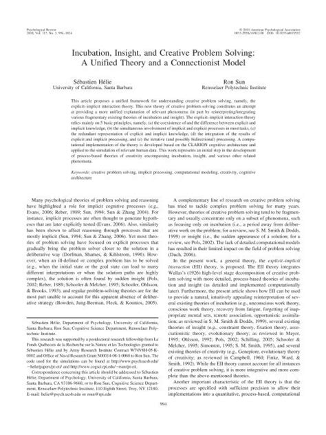 Incubation Insight And Creative Problem Solving Cognitive