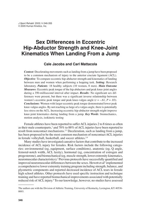 PDF Sex Differences In Eccentric Hip Abductor Strength And Knee Joint Kinematics When Landing