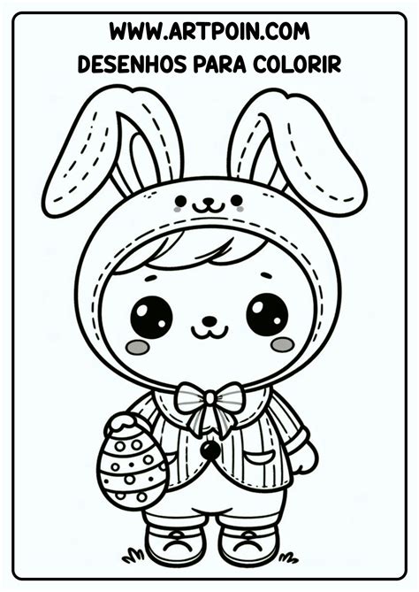 Desenho Para Colorir Menino Fantasiado De Coelhinho Da Páscoa Png