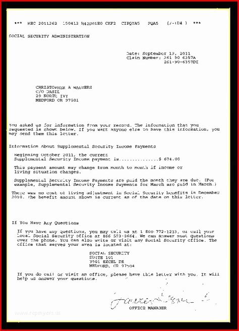 Social Security Award Letter Example
