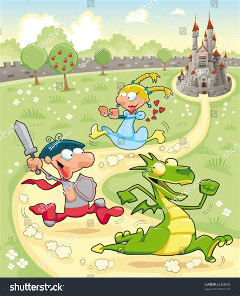 Dragon Prince Princess Background Cartoon Vector เวกเตอร์สต็อก ปลอด