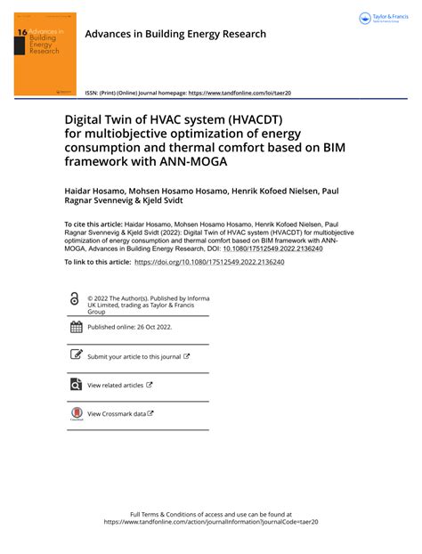 Pdf Digital Twin Of Hvac System Hvacdt For Multiobjective Optimization Of Energy Consumption