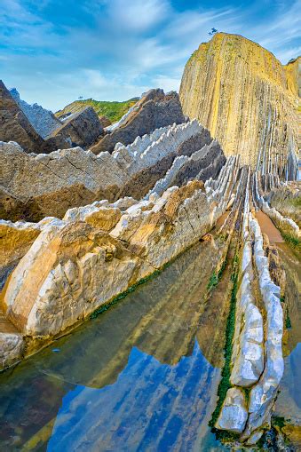Steeplytilted Layers Of Flysch Basque Coast Unesco Global Geopark Spain