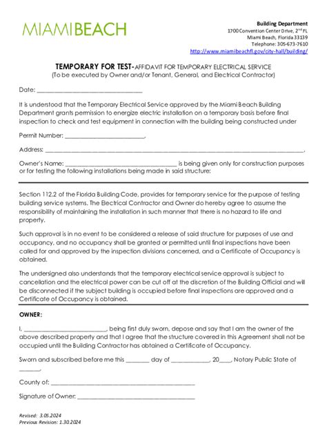 Fillable Online Affidavit For Temporary Electrical Service Fax Email Print Pdffiller