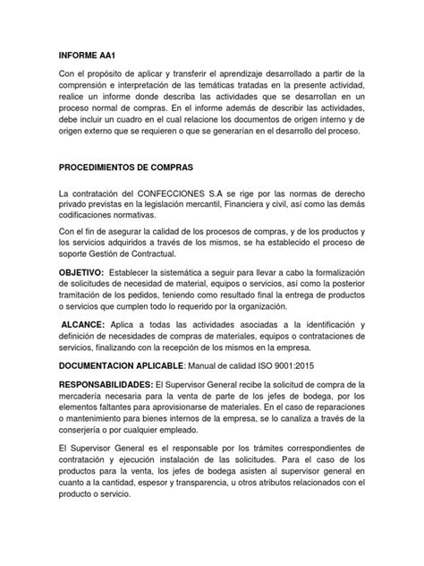 Informe De Compras Pdf Calidad Comercial Microeconomía