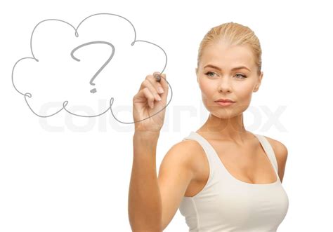 Woman Drawing Question Mark Stock Image Colourbox