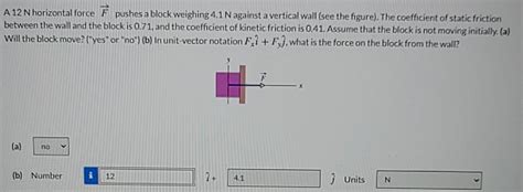 Solved A 12 N Horizontal Force F Pushes A Block Weighing 4 1