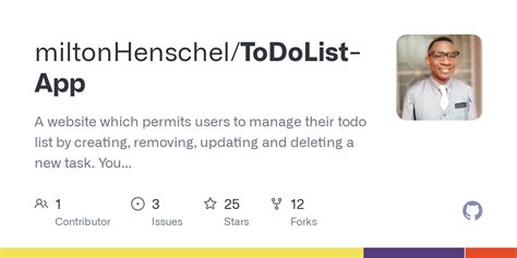 Github Miltonhenscheltodolist App A Website Which Permits Users To Manage Their Todo List By