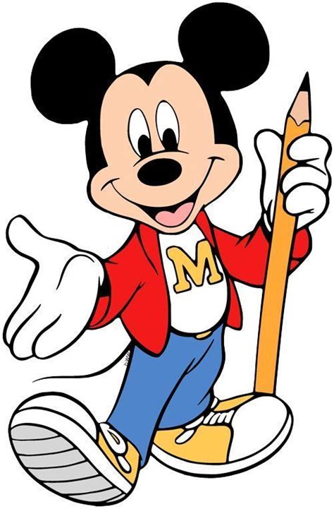 Mickey Mouse Holding A Pencil And Pointing At The Viewers Left Side