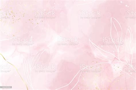 금 꽃 장식 요소와 추상 먼지 장미 홍당무 액체 수채화 배경 파스텔 핑크 대리석 알코올 잉크 그리기 효과 황금 라인과 가지 벡터