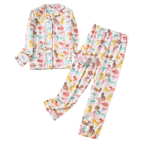 Yuncity Womens Pajamas Long Sleeve Shirt Pants Button Down Cute Pattern