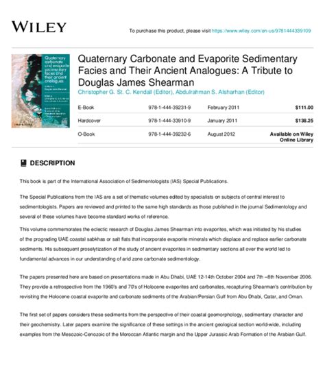 Pdf Quaternary Carbonate And Evaporite Sedimentary Facies And Their Ancient Analogues A