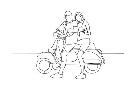 Premium Vector Continuous Line Drawing Of Traveling Using A Classic Motorbike While Looking At