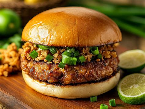 Filipino Sisig Pork Burger Bursting With Bold Flavors