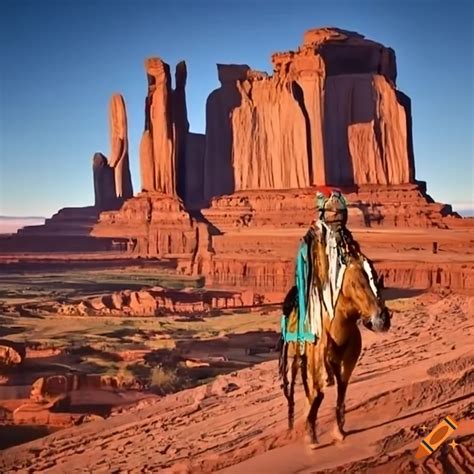 Indian Chief On Horse At Monument Valley On Craiyon