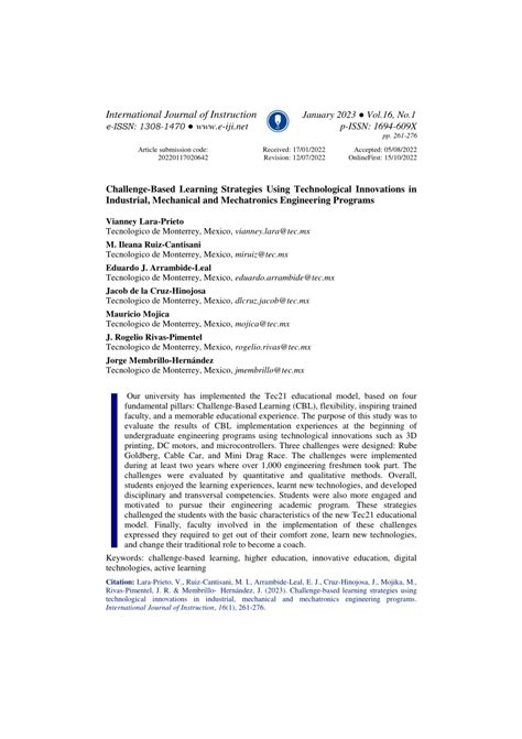 Pdf Challenge Based Learning Strategies Using Technological Innovations In Industrial