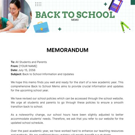 Free Back To School Memo Template To Edit Online