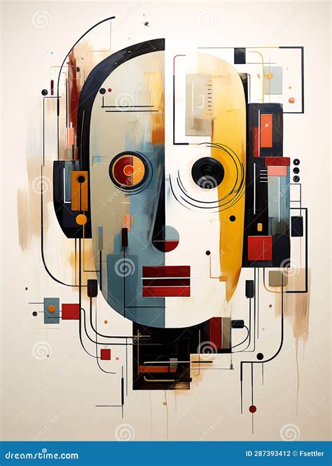 Abstract Robot Face Among Various Forms In A Minimalist Style Stock
