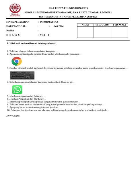 Soal Test Diagnostik Ppdb Informatika 2024 Uraian Pdf