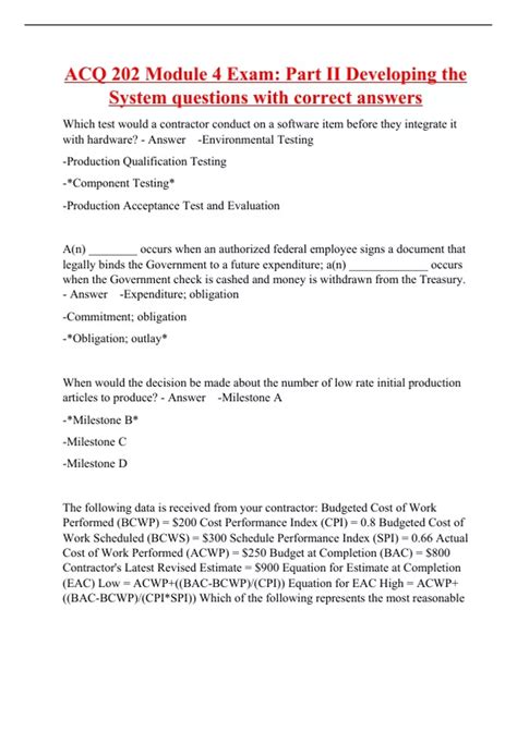 Acq 202 Module 4 Exam Part Ii Developing The System Questions With Correct Answers Acq 202