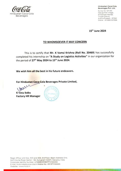 K Vamsi Krishna On Linkedin Internshipexperience Logistics Supplychain Productionmanagement