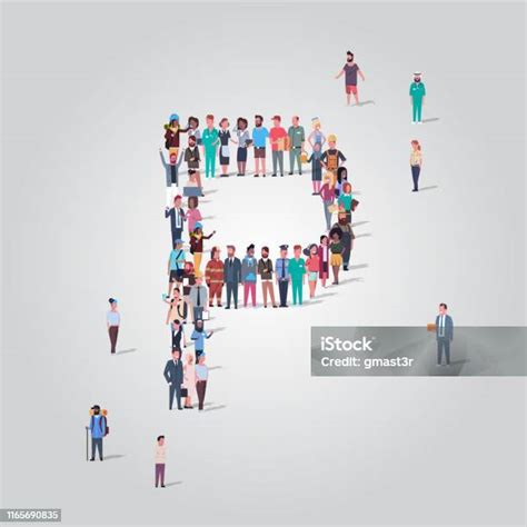 큰 사람들 군중 수집 모양 문자 P 다른 직업 직원 그룹 함께 영어 알파벳 개념 전체 길이 서 개념에 대한 스톡 벡터 아트 및 기타 이미지 Istock