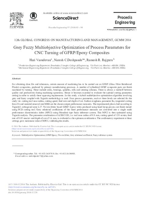 Pdf Grey Fuzzy Multiobjective Optimization Of Process Parameters For Cnc Turning Of Gfrpepoxy