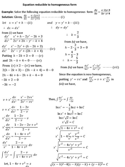Equation Reducible To Homogeneous Differential Equation Pdf Equations Mathematical Physics