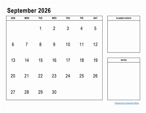 September 2026 Monthly Calendar Pdf Word Excel