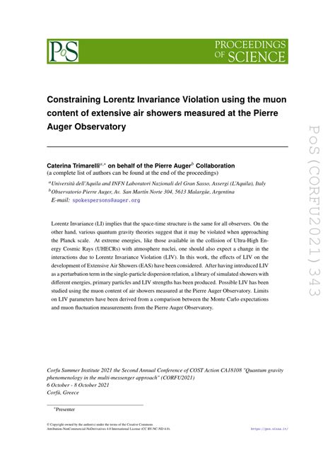 Pdf Constraining Lorentz Invariance Violation Using The Muon Content