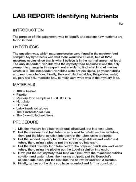 Lab Report Identifying Nutrients Pdf Polysaccharide Macromolecules