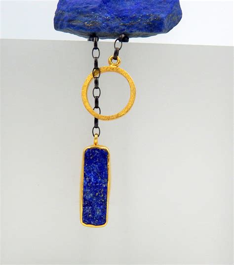 Lapis Lazuli Pendant Raw Gemstone September Birthstone Bar Etsy