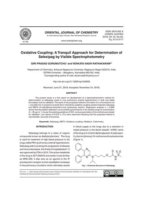 Oxidative Coupling A Tranquil Approach For Determination Of Selexipag By Visible