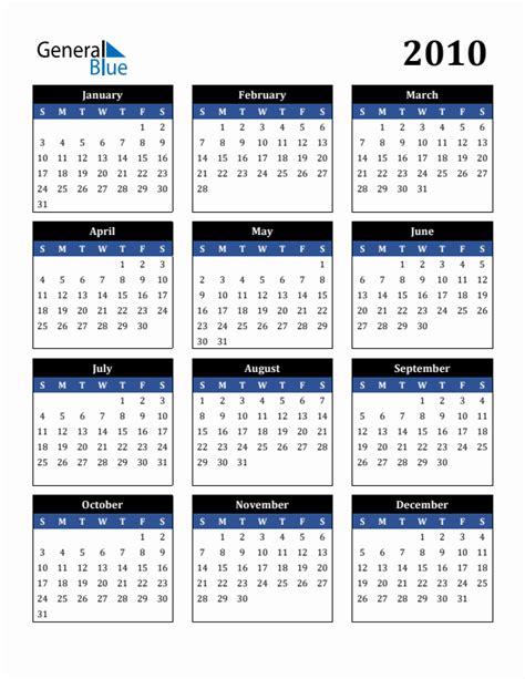 Free 2010 Calendars In Pdf Word Excel