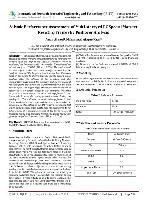 Pdf Seismic Performance Assessment Of Multi Storeyed Rc Special Moment Resisting Frames By