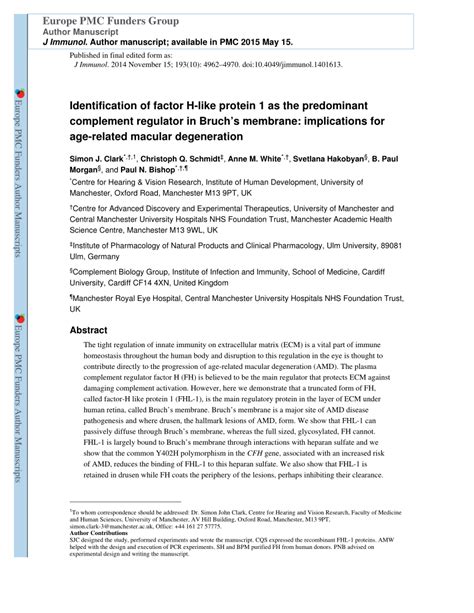 Pdf Identification Of Factor H Like Protein 1 As The Predominant