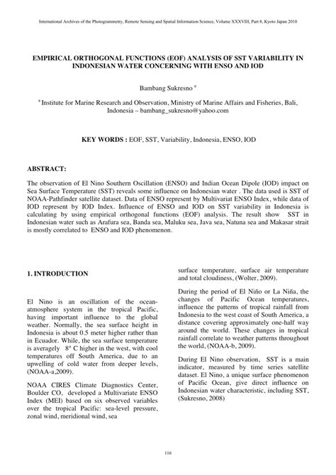 Pdf Empirical Orthogonal Functions Eof Analysis Of Sst Variability