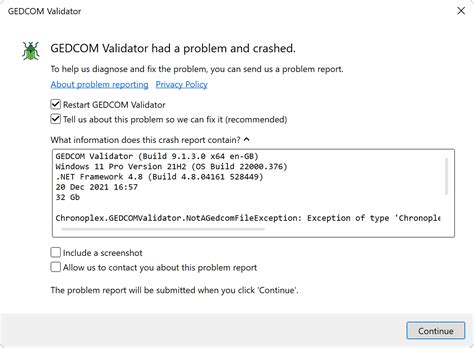 Problem Reporting Gedcom Validator Help