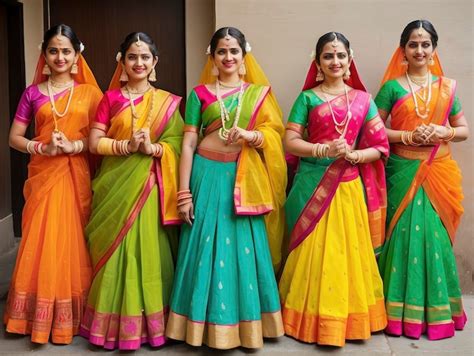 A Group Of Women In Colorful Saris Posing For A Picture Together Premium AI Generated Image