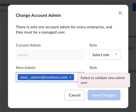 Attempting To Transfer Admin Privileges Results In The Error Failed To Validate New Admin User