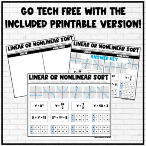 Linear Or Nonlinear Functions Drag And Drop Digital And Printable Sorting Activity