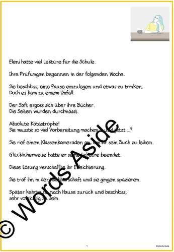 German Leveled Reading Writing Passage Text By Words Aside Tpt