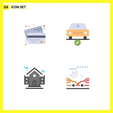 Group Of 4 Modern Flat Icons Set For Banking Ok Money Checked Real Estate Editable Vector Design